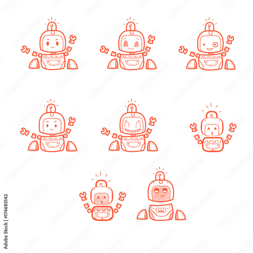 Cool Character: Little Happy Robots isolated on White Background. Video ...