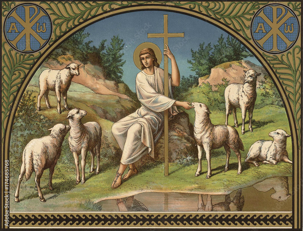 Jesus Christ is the good shepherd. Stock Illustration | Adobe Stock