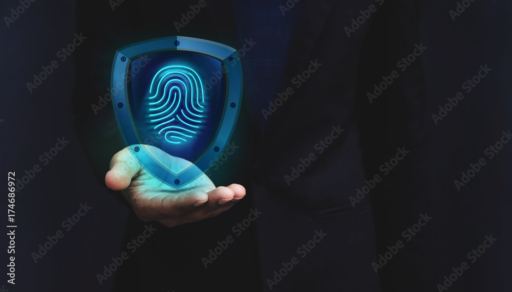 Network Security System Concept, Fingerprint inside a Shield Guard to ...