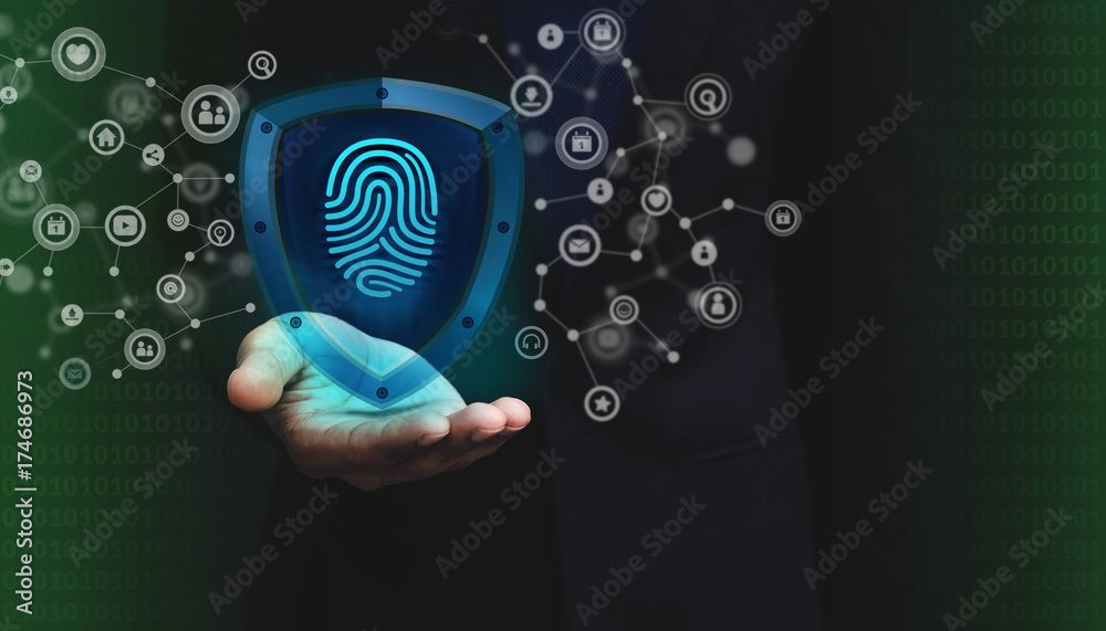Network Security System Concept, Fingerprint inside a Shield Guard to ...