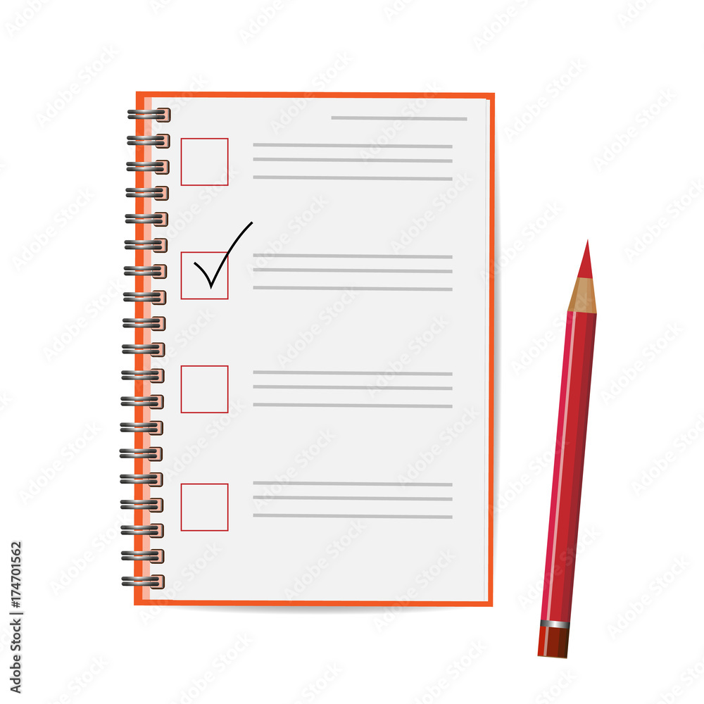 Checklist, complete tasks, to-do list, survey, exam concepts. Red ...