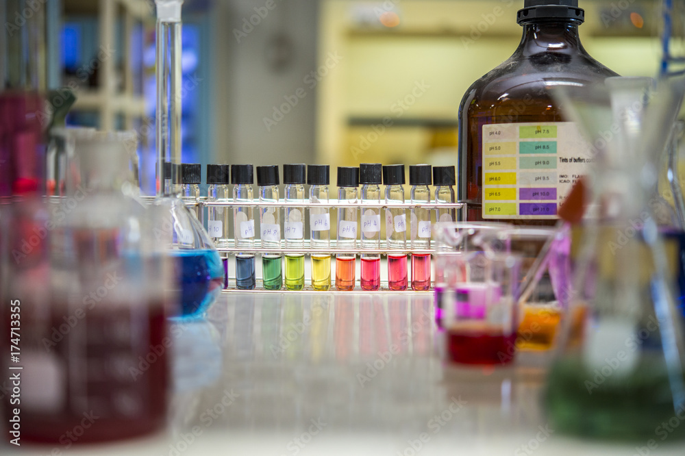 Preparation of standard pH solution, Matching the color of the bottle ...