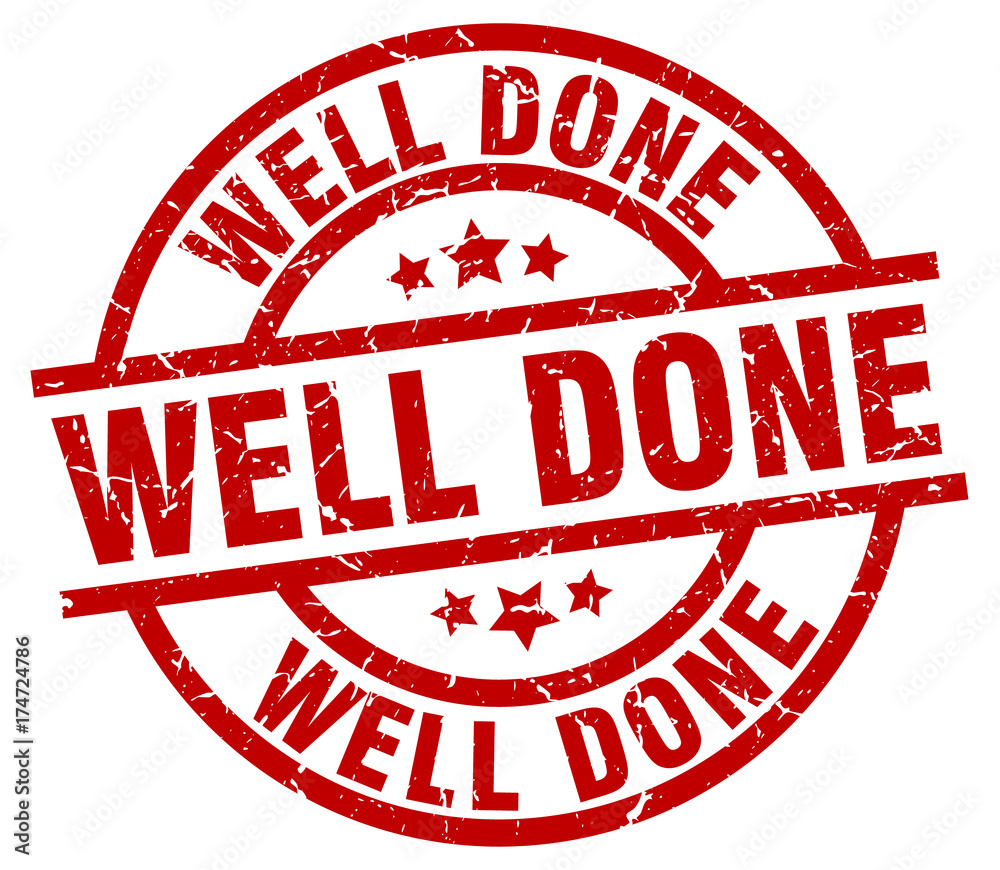 well done round red grunge stamp Stock Vector | Adobe Stock