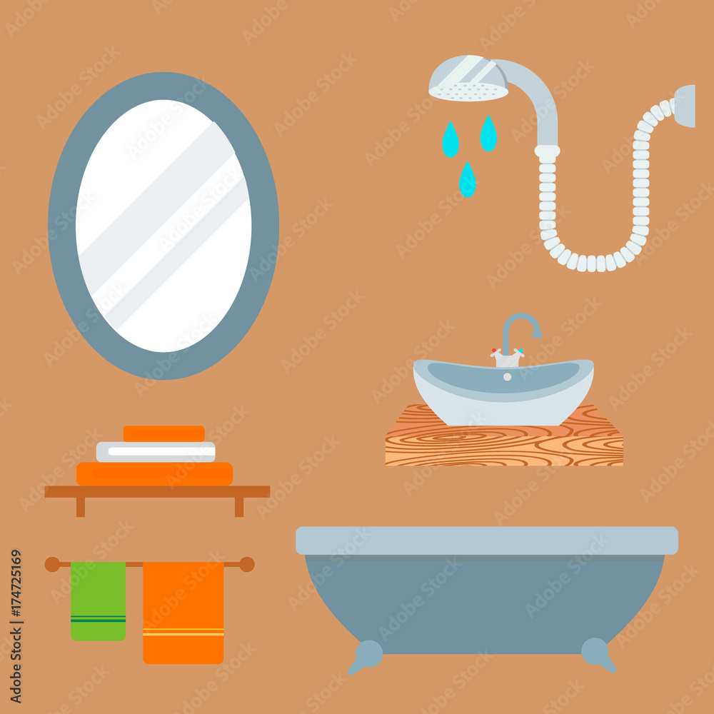 Bathroom icons process water savings symbols hygiene washing cleaning ...