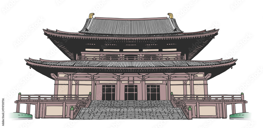 Isolated drawing of japanese style buddhist temple in color Stock ...