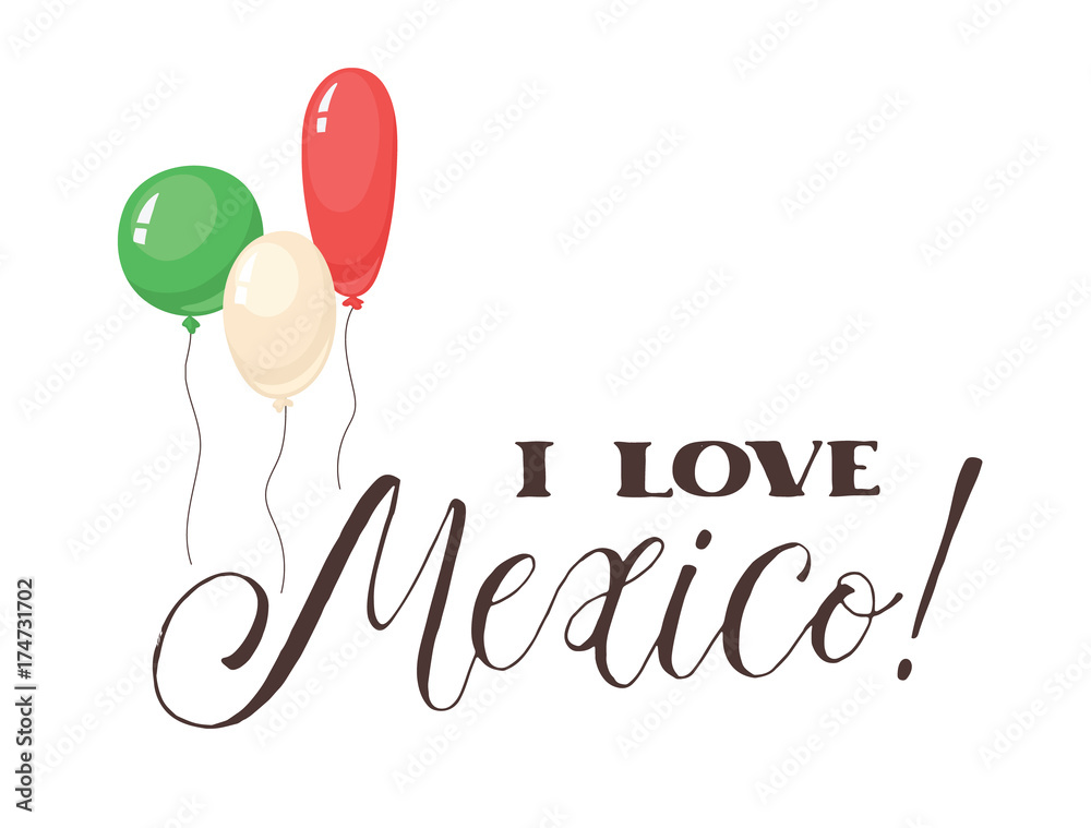 I love Mexico wording isolated on white background. Hand drawn mexican ...