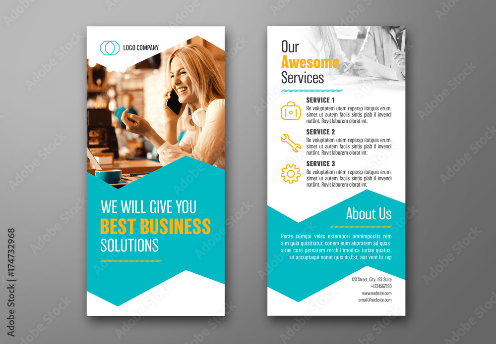 Business DL Flyer Layout with Teal Accents 1 Stock テンプレート | Adobe Stock