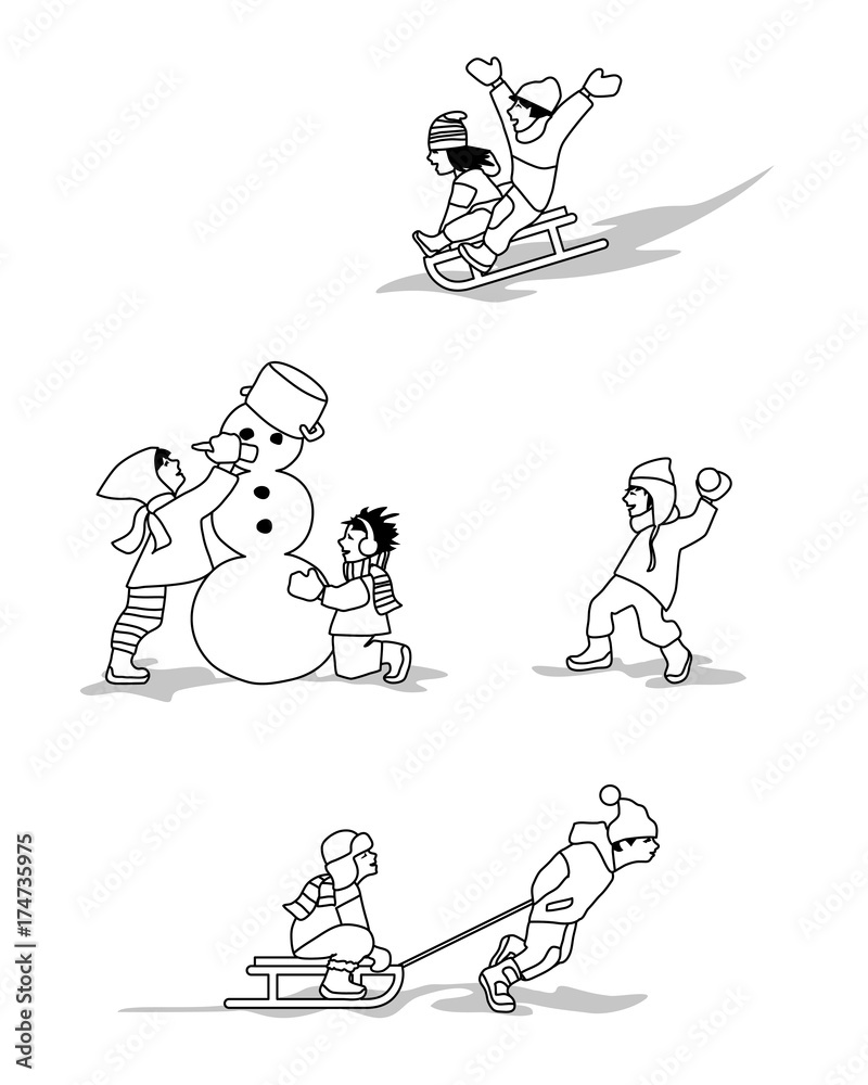 Vector illustration, cute kids playing winter games, cartoon concept ...