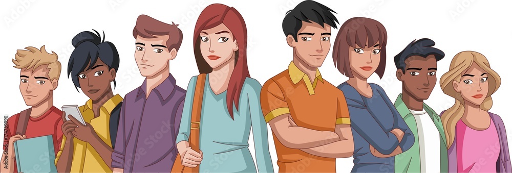 Group of cartoon young people. Teenagers. Stock Vector | Adobe Stock