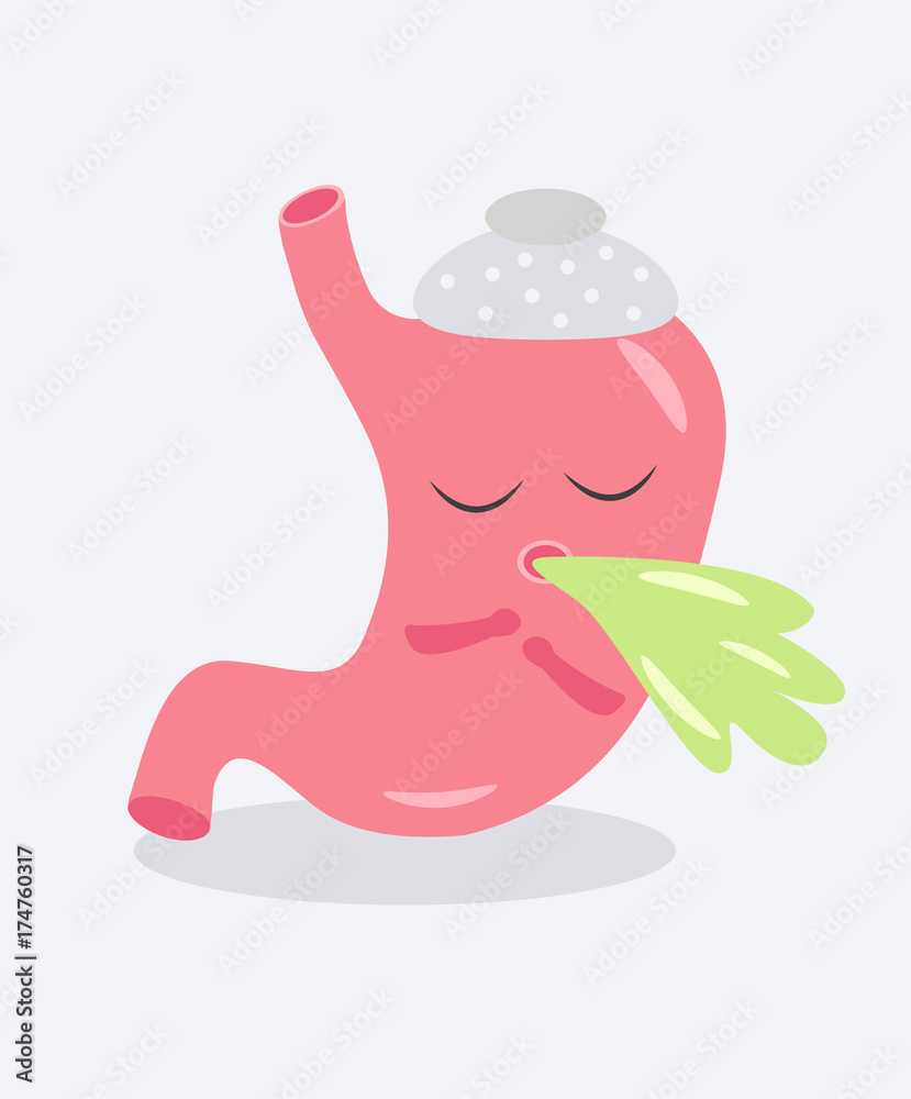 Funny cartoon image of upset stomach caused by the unhealthy food ...