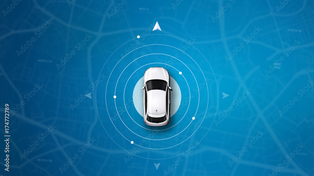 Blue map car navigation background (3D illustartion) Stock Illustration ...