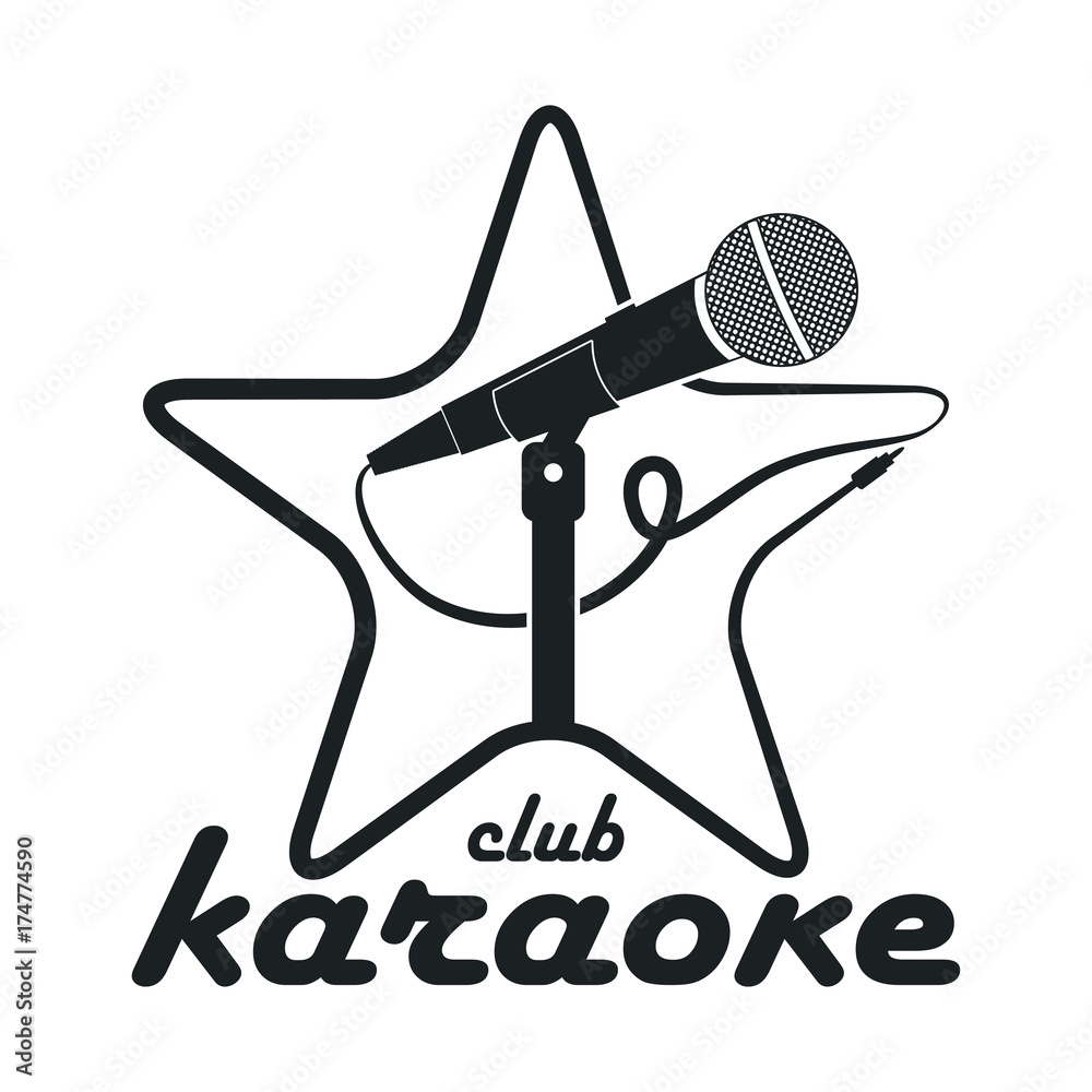Karaoke club. Design logo with microphone on stand and star. Vector ...