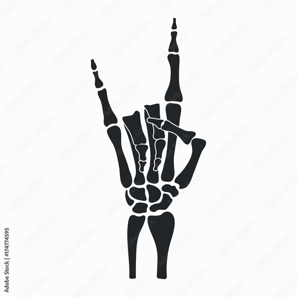 Rock skeleton hand. Heavy metal sign - horns. Rock-n-roll gesture from ...