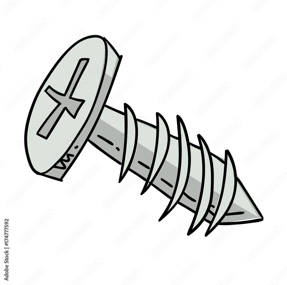 Screw hand drawn cartoon. Colorful artwork with color on separate layer ...