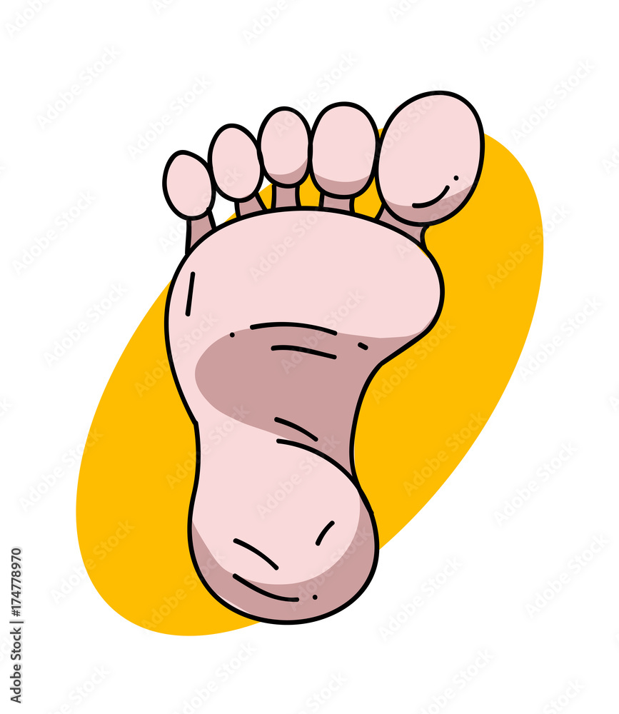 Foot cartoon hand drawn image. Original colorful artwork, comic ...