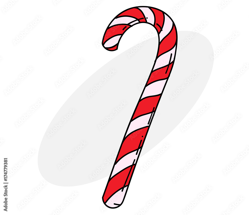 Candy cane cartoon hand drawn image. Original colorful artwork, comic ...