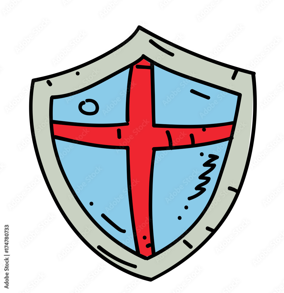 Medieval shield cartoon hand drawn image. Original colorful artwork ...