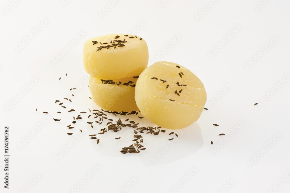 Traditional food of Frankfurt, German hand cheese or Harz cheese with ...