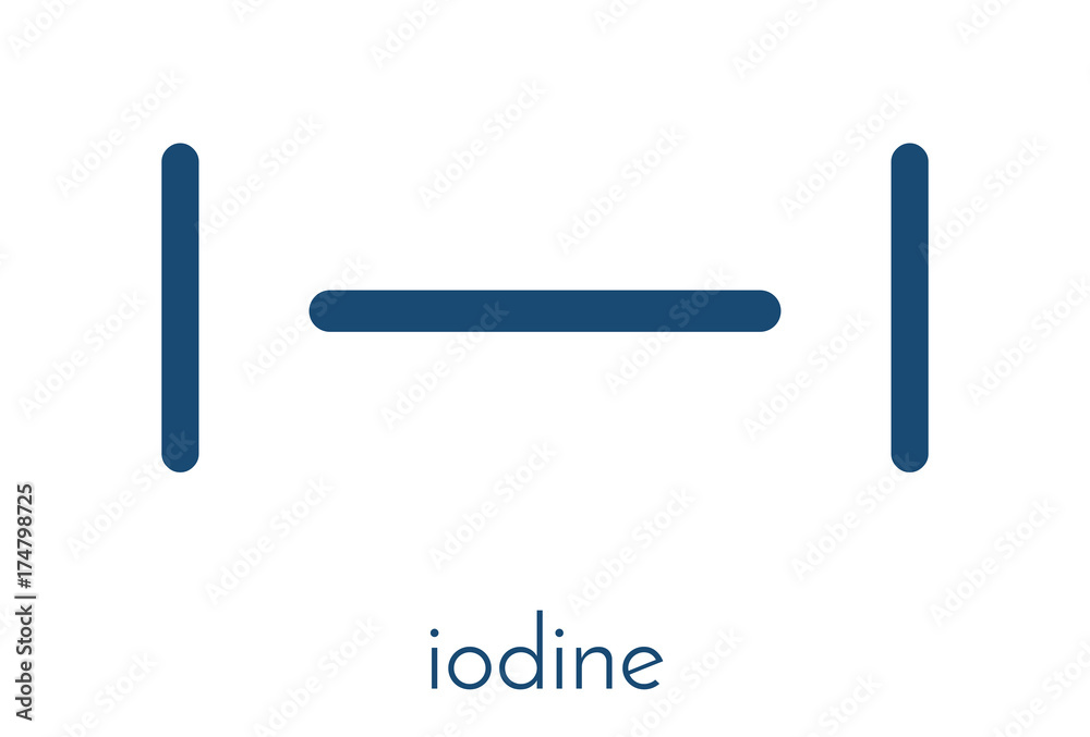 Iodine (I2) molecule. Solutions of elemental iodine are used as ...