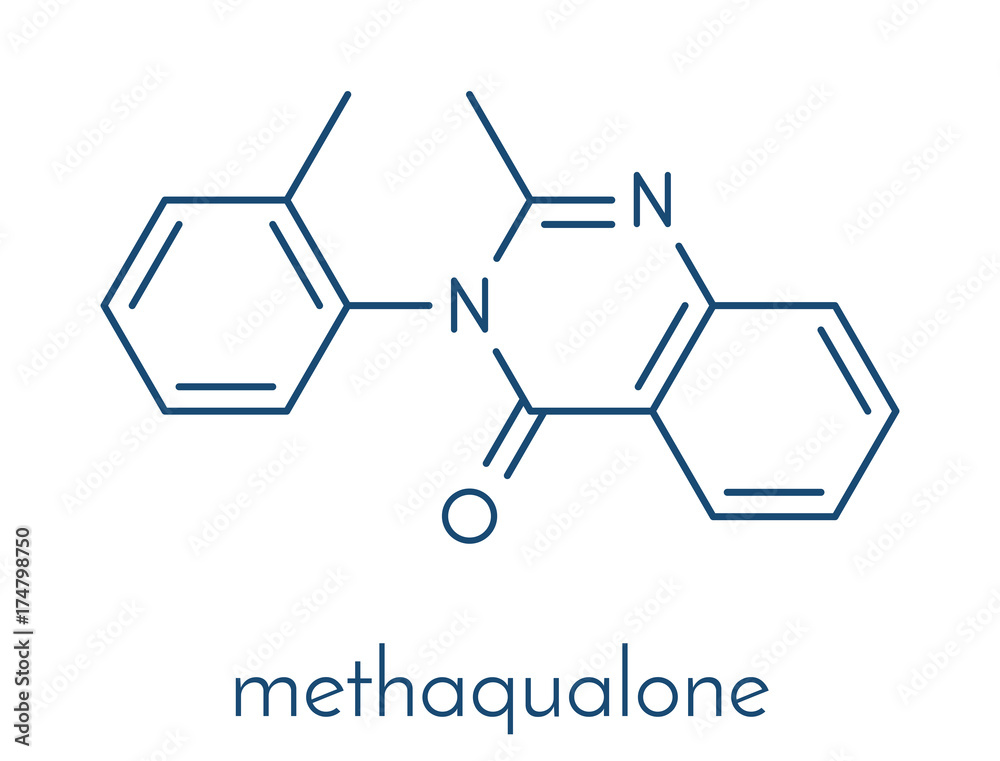Methaqualone recreational drug, chemical structure. Skeletal formula ...