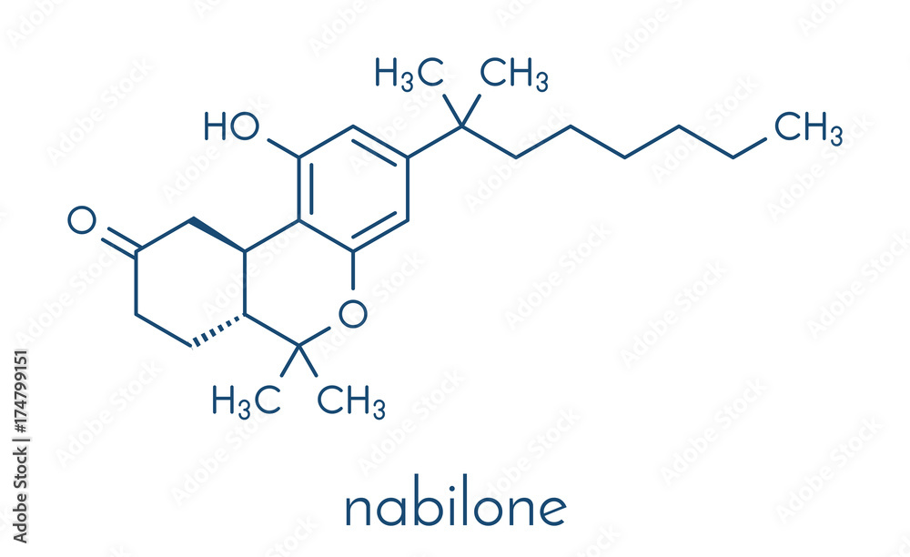 Nabilone antiemetic drug molecule. Analog of Cannabis compound THC ...