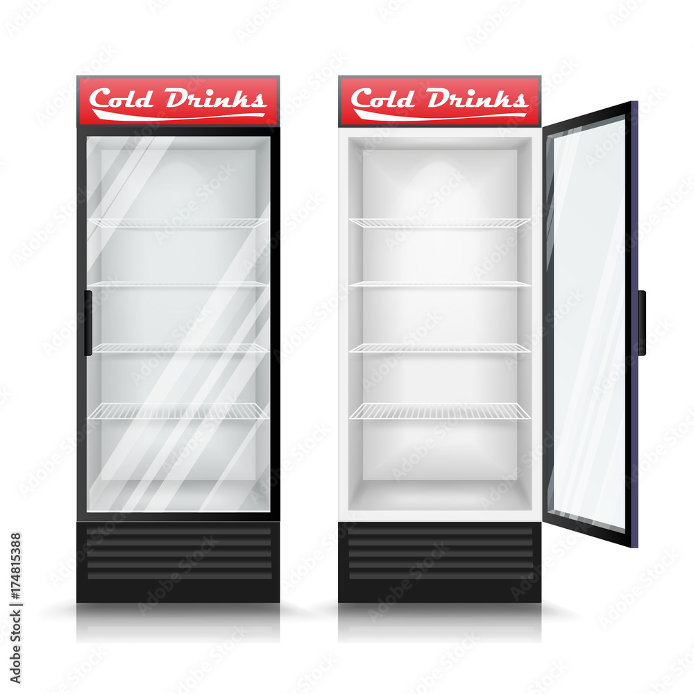 3D Realistic Refrigerator Vector. Glass Door Fridge Isolated ...