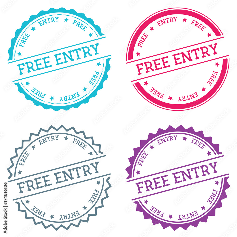 Free entry badge isolated on white background. Flat style round label ...