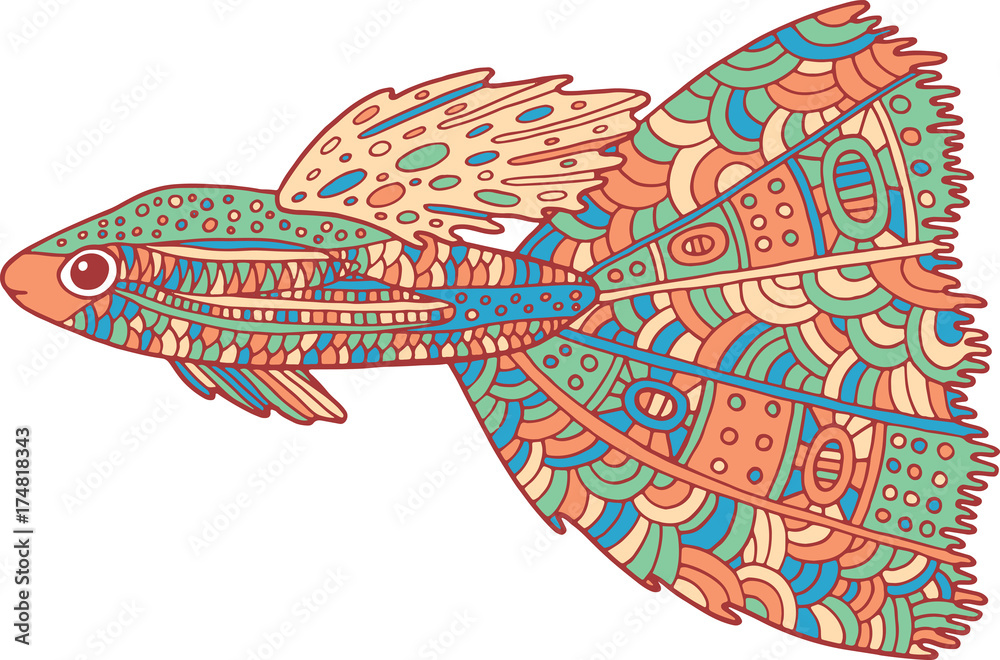 Doodle zentangle fish. Zen art coloring page for adults. Stock Vector ...