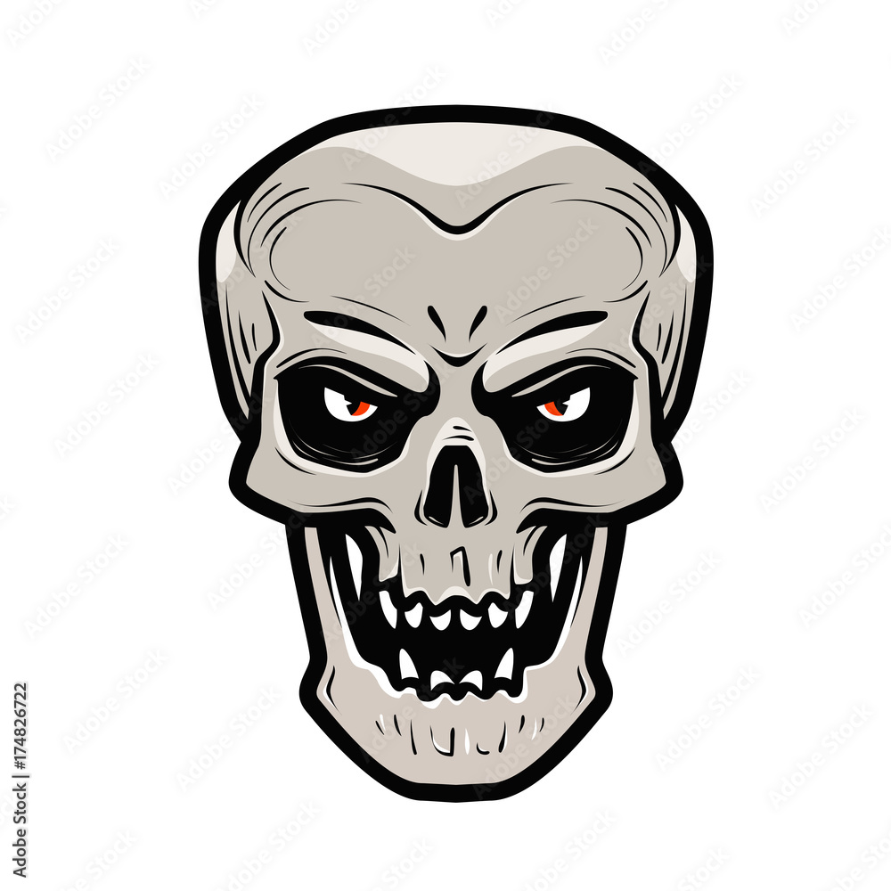 Angry skull. Monster, dead, zombie, halloween, devil symbol. Cartoon ...