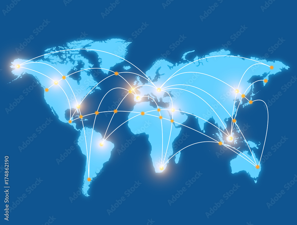 World connection concept. Illustration of world map point, line ...