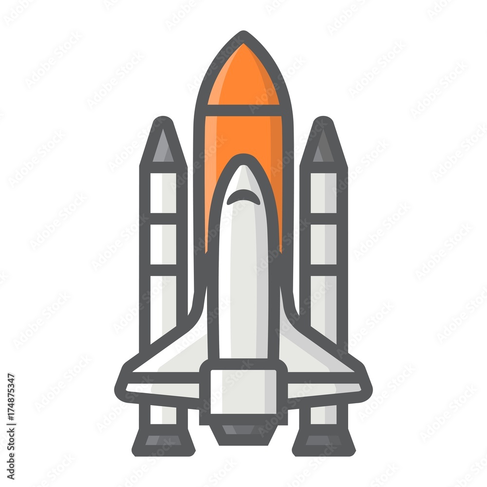 Space Shuttle filled outline icon, transport and space vehicle, rocket ...