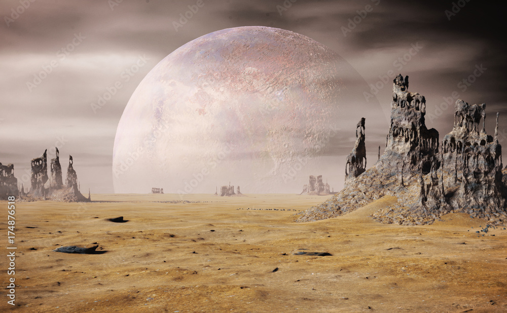 alien planet landscape with strange rock formations Stock Illustration ...