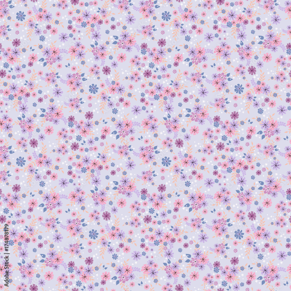 Seamless floral pattern. Background in small pink flowers on a lilac ...