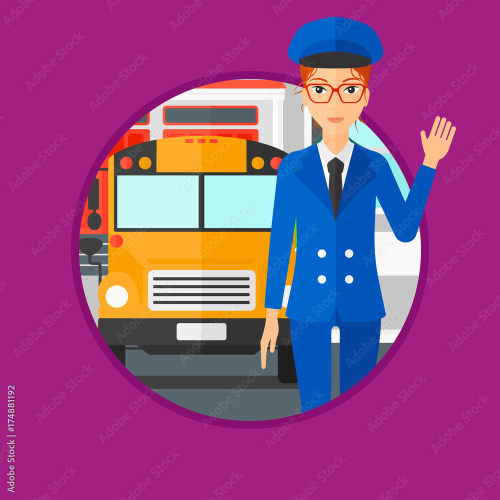 Vecteur Stock School bus driver waving while standing in front of ...
