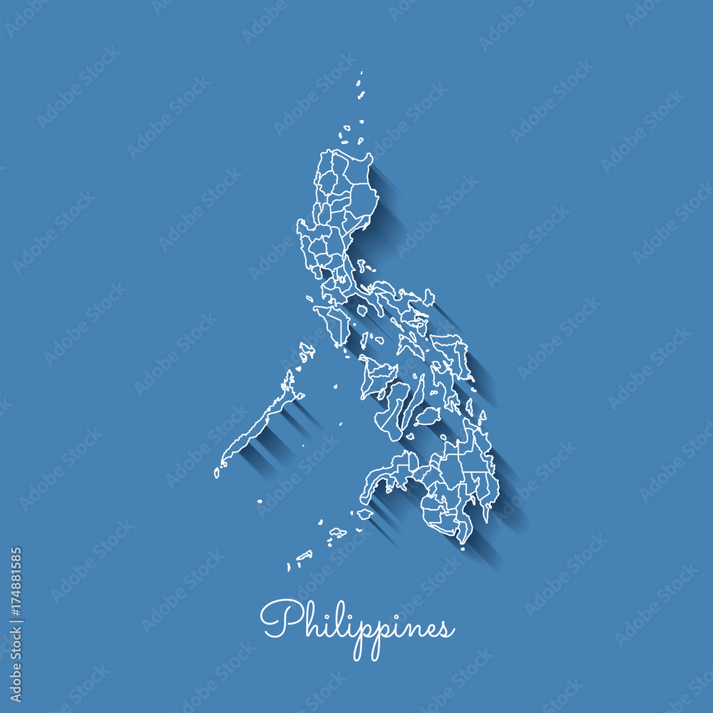 Philippines region map: blue with white outline and shadow on blue ...