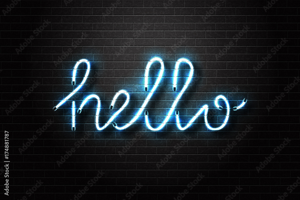 Vector realistic isolated neon sign of Hello lettering for decoration ...