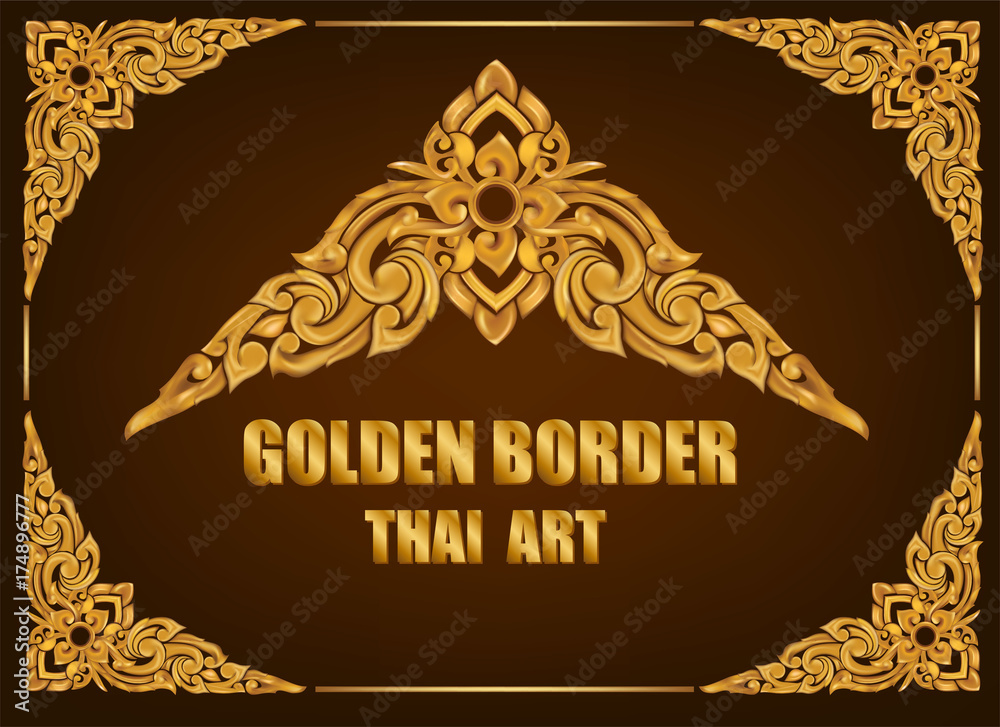 Gold photo frame with corner thailand line floral for picture, Vector ...