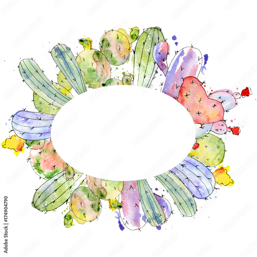 Tropical cactus arrangements, borders, frames watercolor cacti print ...