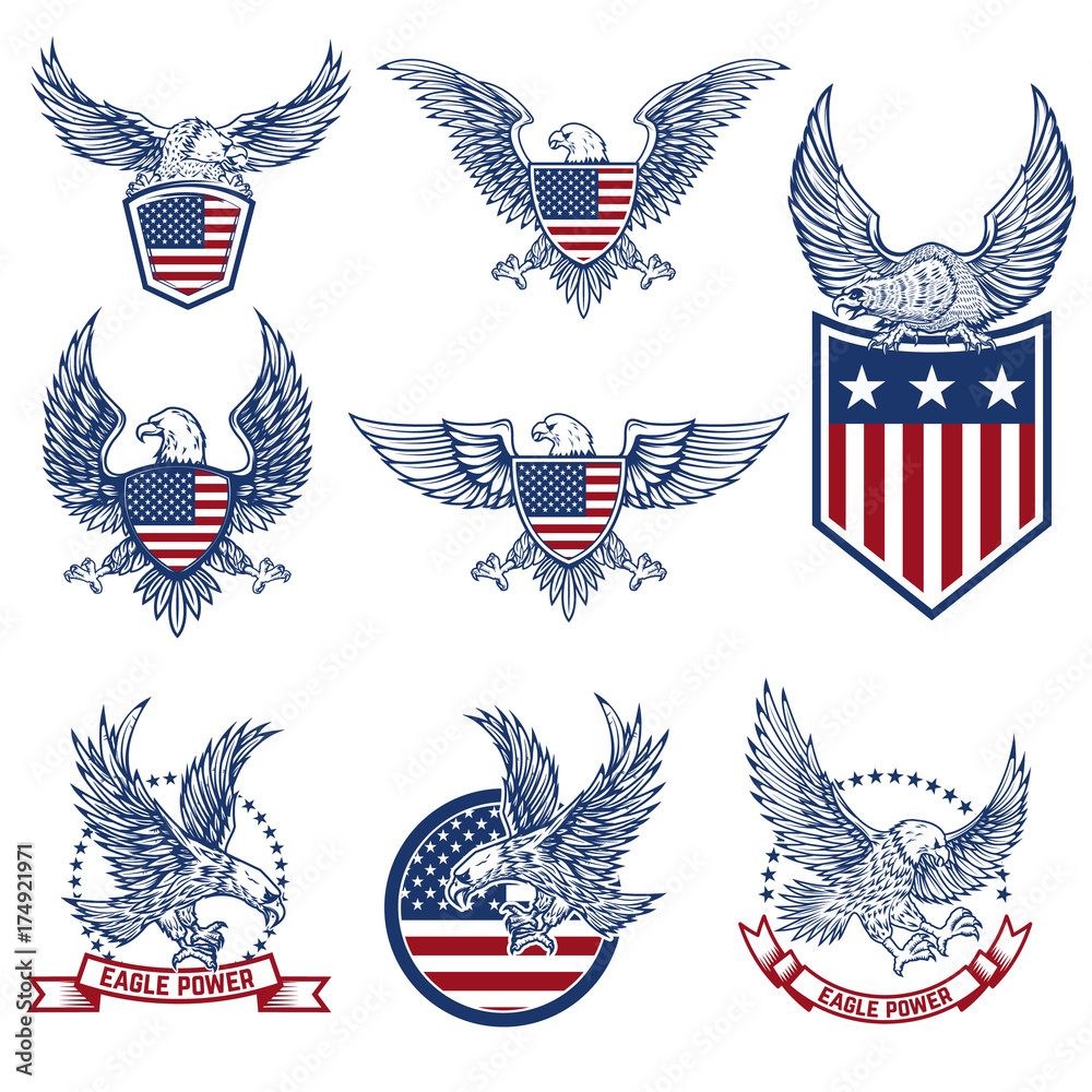 Set of emblems with eagles and american flags. Stock Vector | Adobe Stock