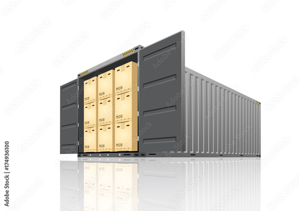 Cargo container vector isolated on white background. Metal box or ...