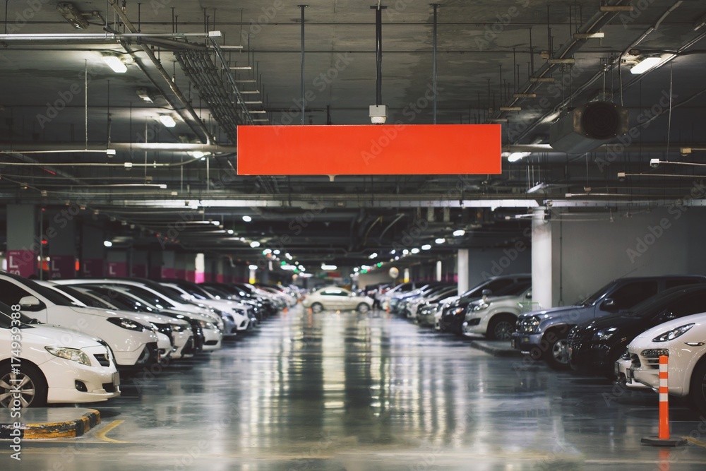 Concept sheet label write text.Cars parked in the parking lot.Open ...