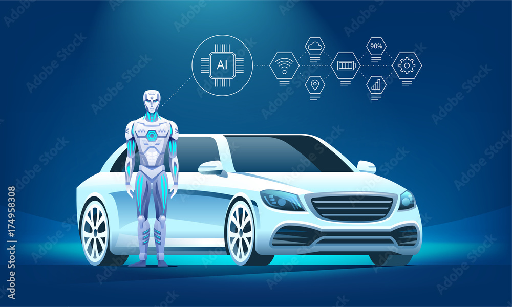 Autonomous luxury vehicle with robot Stock Vector | Adobe Stock