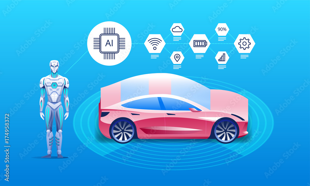 Autonomous vehicle with robot Stock Vector | Adobe Stock