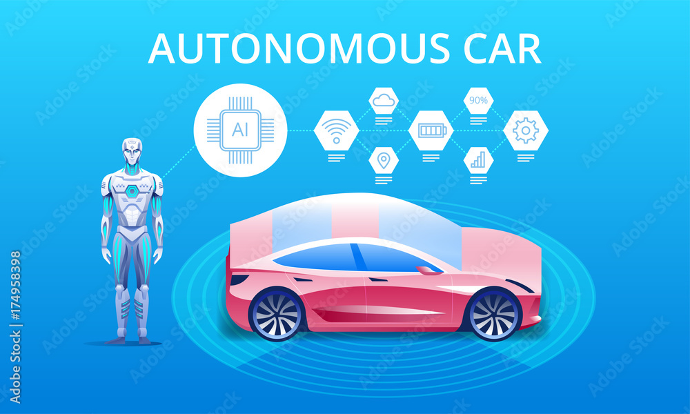 Autonomous vehicle with robot Stock Vector | Adobe Stock