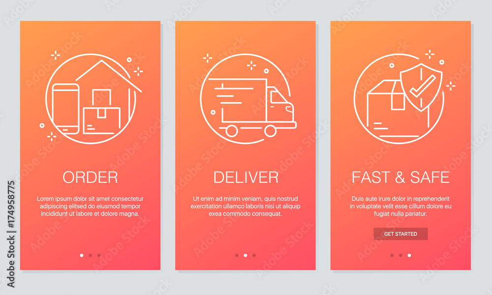 Online delivery concept onboarding app screens. Modern and simplified ...