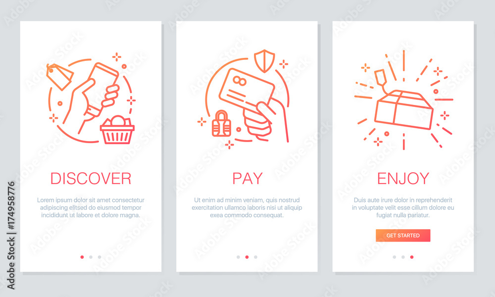 Shopping online concept onboarding app screens. Modern and simplified ...