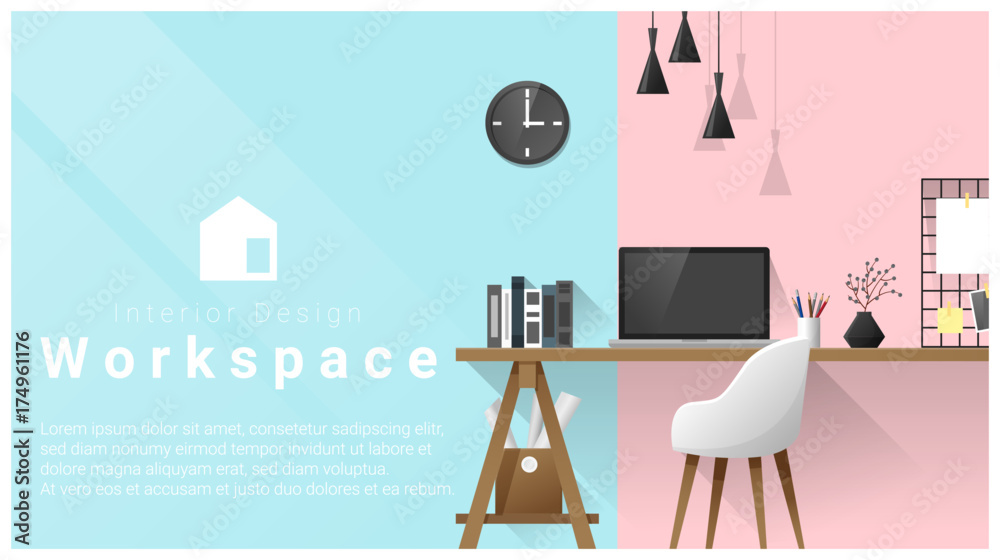 Interior design with Modern workplace background , vector ...