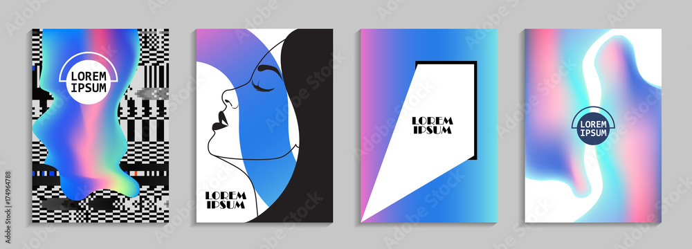 Placards with abstract liquid , 80s design elements. Retro art for ...