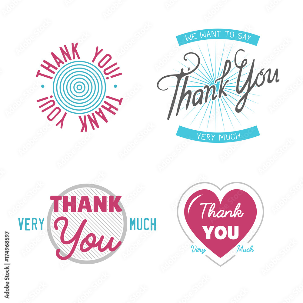 Thank you gratitude feeling emotions text lettering vector badge ...