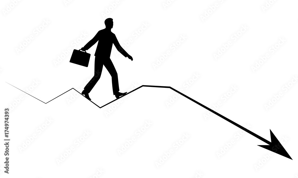 Businessman Walking Forward Along the Line Falling Stock Market ...